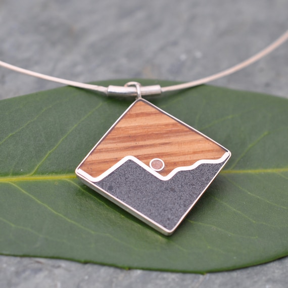 Mountain Wood Necklace Bourbon Barrel Wood Necklace Whiskey Barrel Necklace Abalone Inlay Necklace Mountain Range Necklace Wood Necklace Etsy