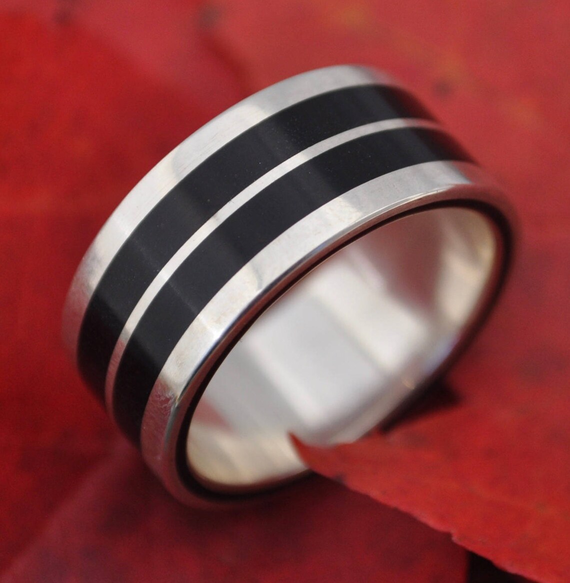 Black Wood Ring Wood Inlay Wedding Band Eco-Friendly Wedding | Etsy