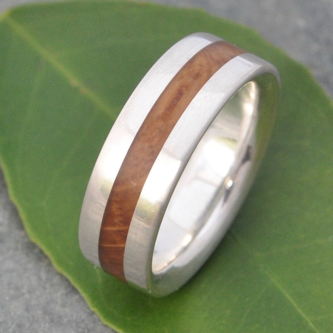 Bourbon Kentucky Barrel Meridian Wood Silver Ring, Reclaimed Kentucky ...