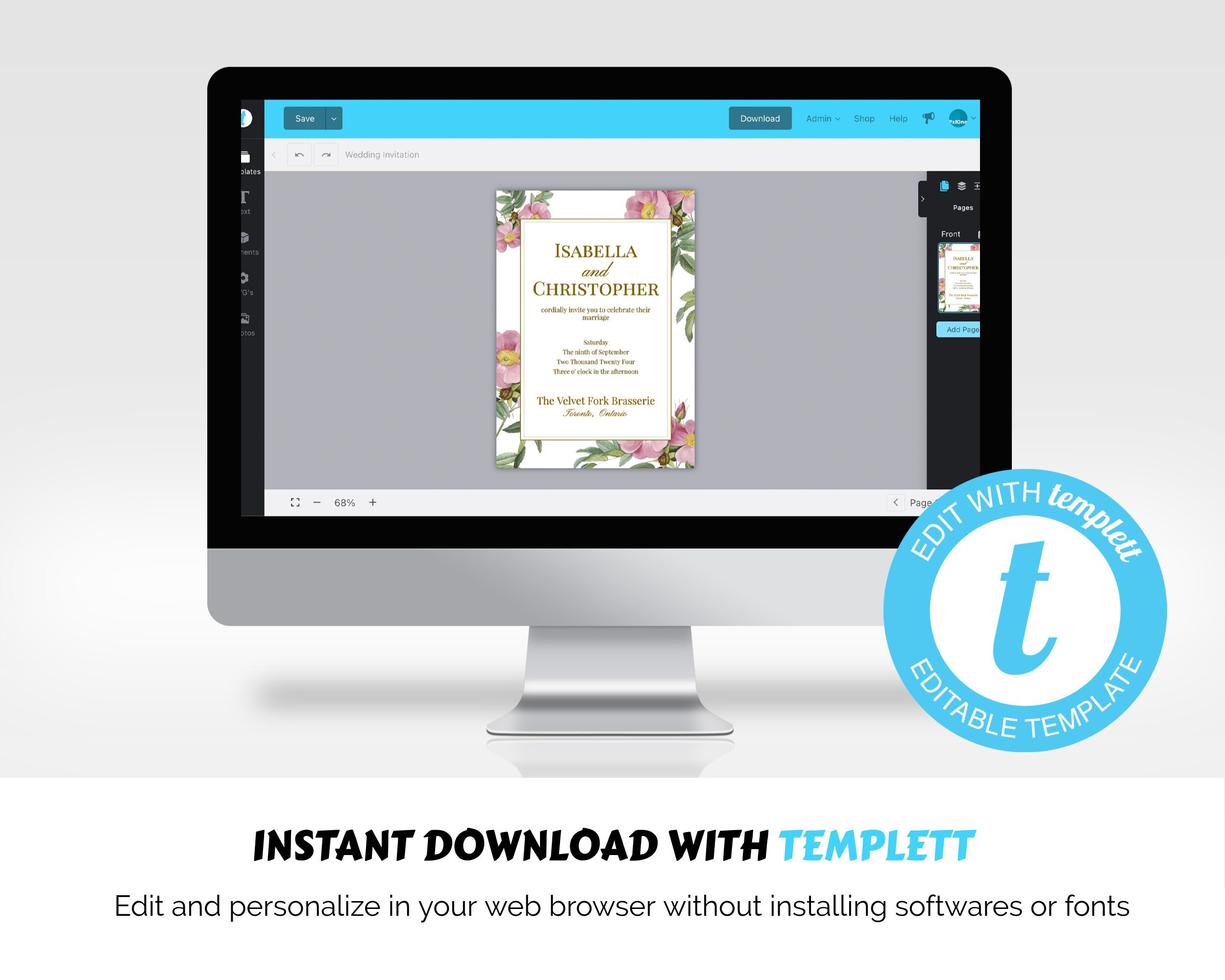 Floral Food Tent Templates, Classic Place Card Template, Wedding Tent ...