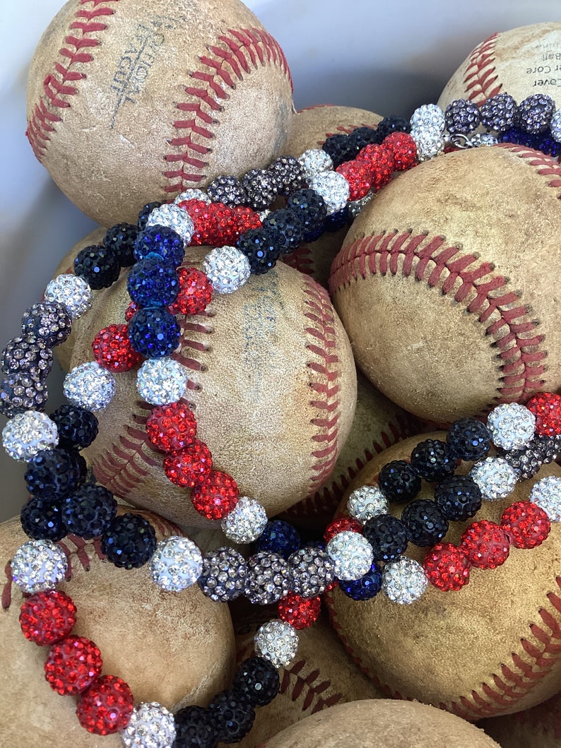 Baseball Bling, Team Color Rhinestone Beaded Baseball Drip Necklace ...