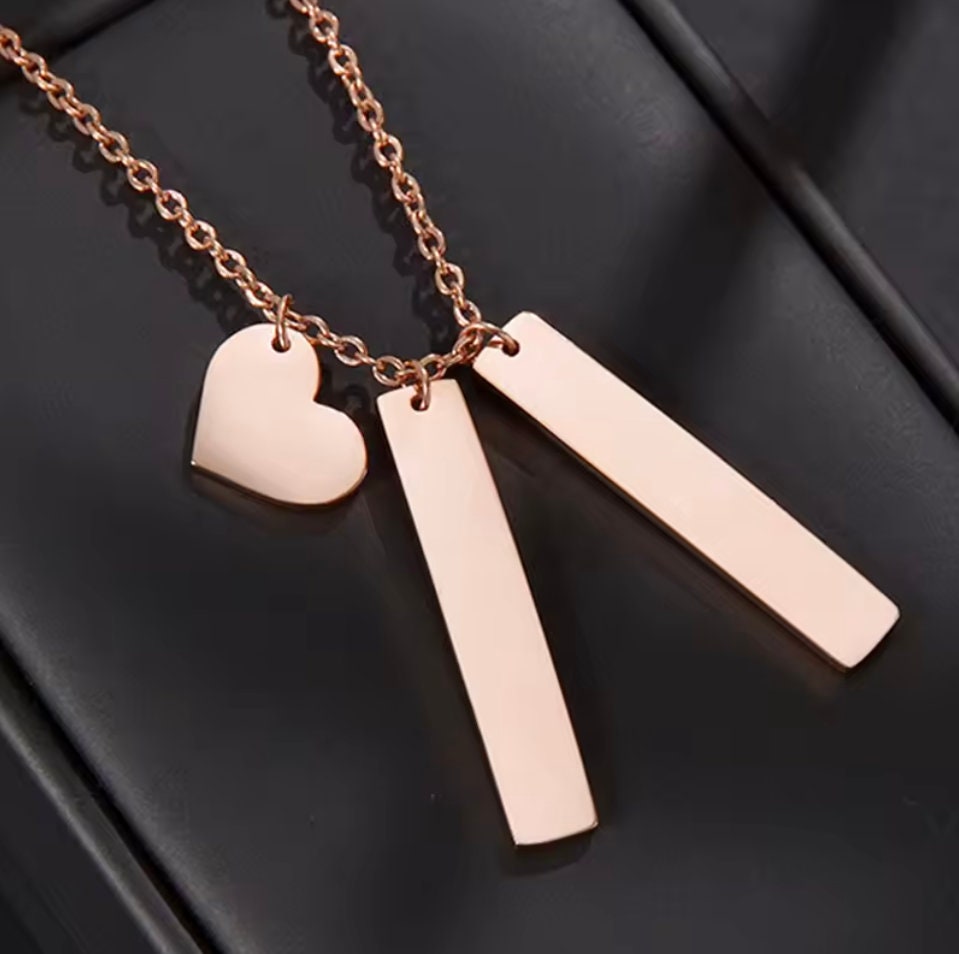 Engraveable Blank Double Bar and Heart Pendant - Etsy