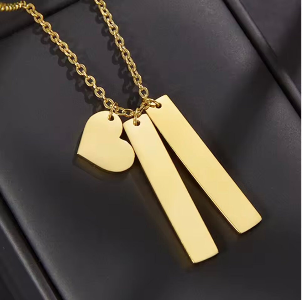 Engraveable Blank Double Bar and Heart Pendant - Etsy