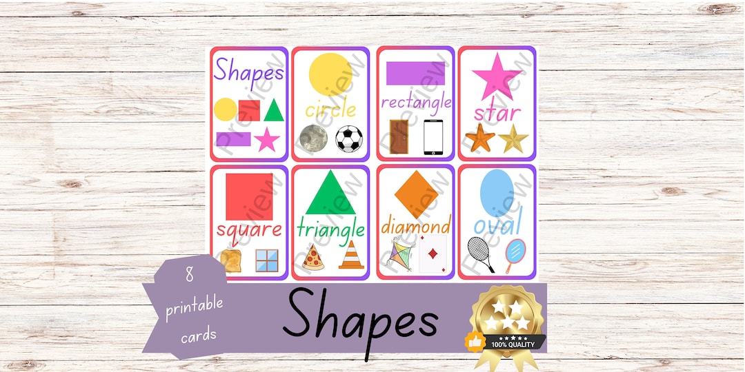 SHAPES 8 Printable Flash Cards With Shape Names, Shapes and Relating ...