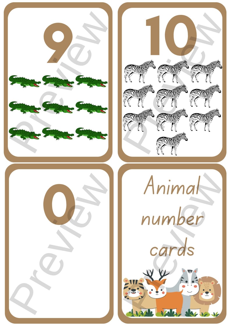NUMBERS JUNGLE THEMED- 12 Printable Flash Cards With Numbers and Jungle ...
