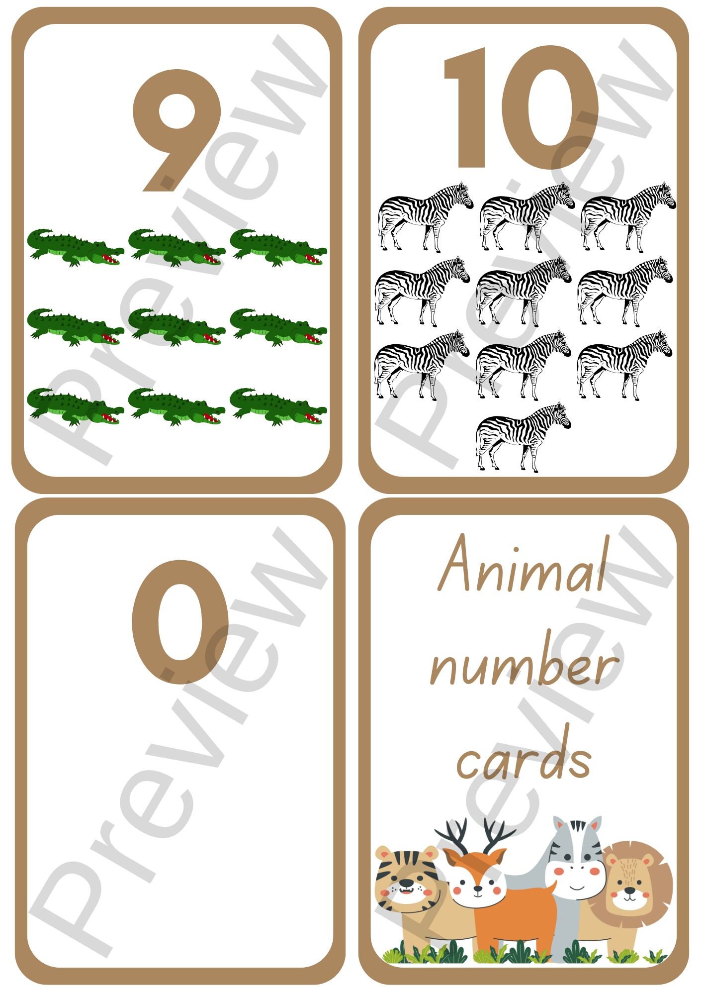NUMBERS JUNGLE THEMED- 12 Printable Flash Cards With Numbers and Jungle ...