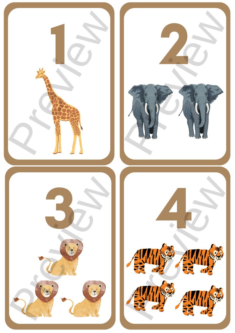 NUMBERS JUNGLE THEMED- 12 Printable Flash Cards With Numbers and Jungle ...