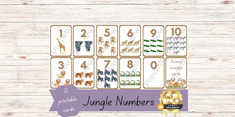 NUMBERS JUNGLE THEMED- 12 Printable Flash Cards With Numbers and Jungle ...
