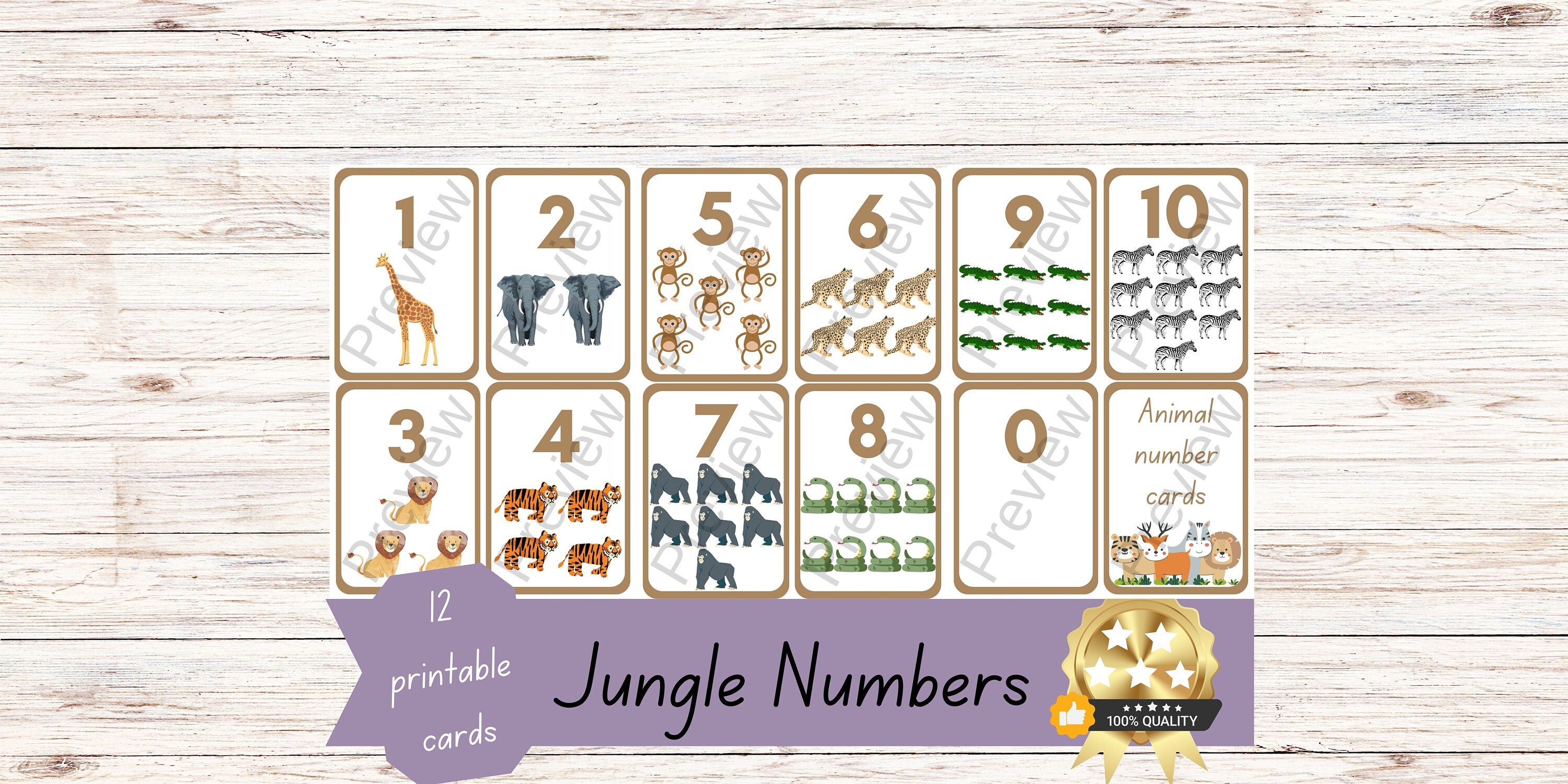 NUMBERS JUNGLE THEMED- 12 Printable Flash Cards With Numbers and Jungle ...