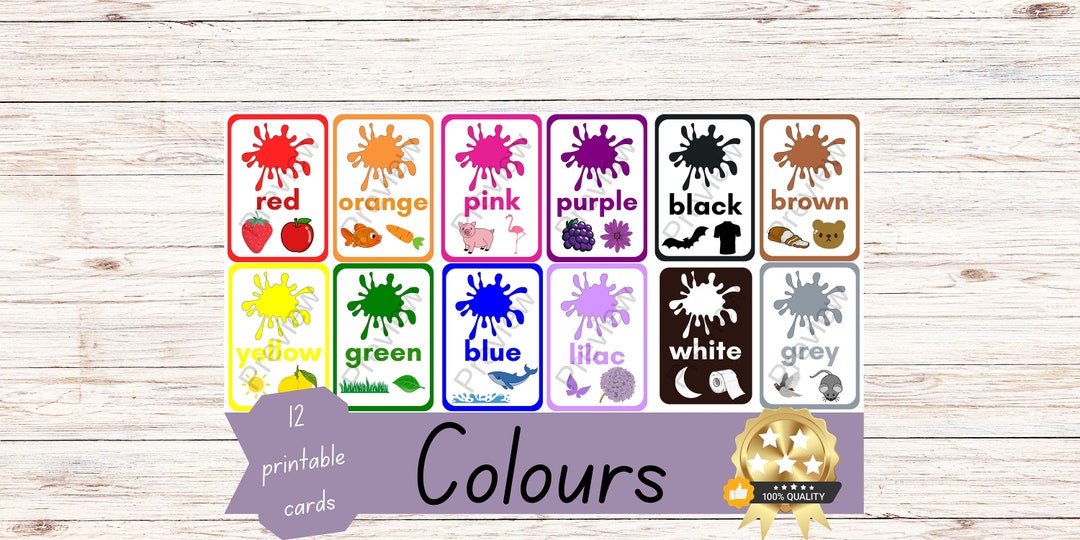 COLOURS 12 Printable Flash Cards With Colours and Pictures - Etsy