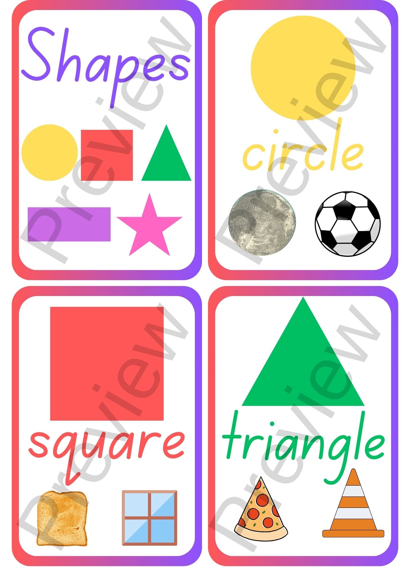 SHAPES 8 Printable Flash Cards With Shape Names, Shapes and Relating ...