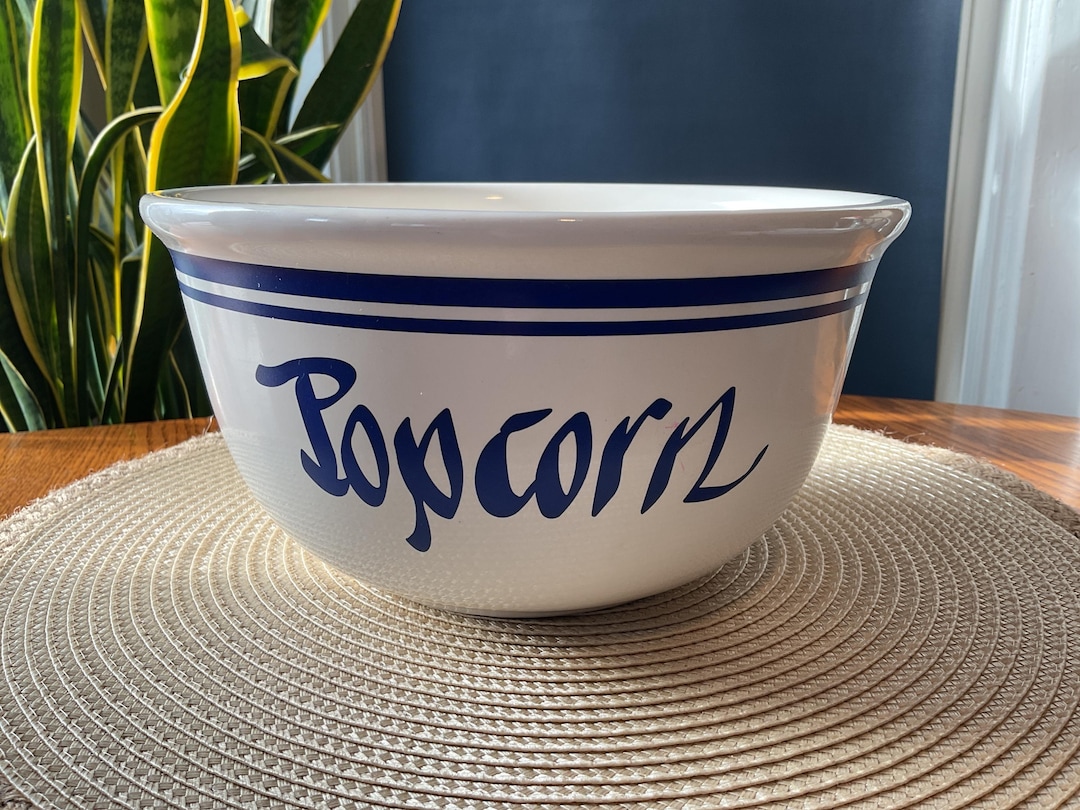 Ceramic Popcorn Bowl Blue Letters Made in the US Vintage Heavy Bowl - Etsy