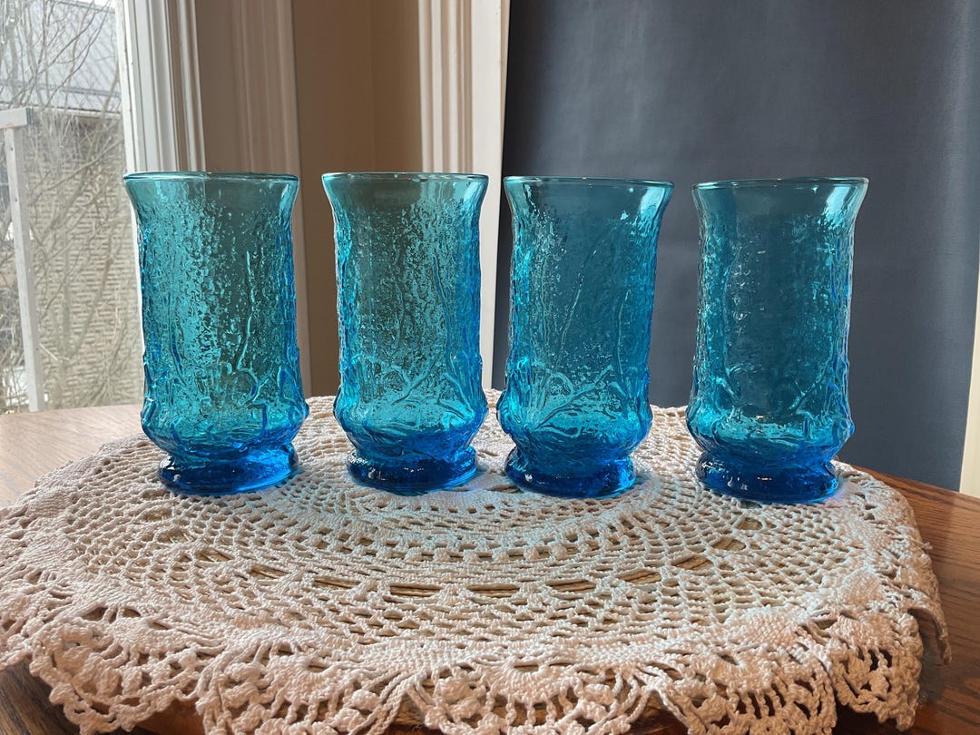 Vintage Anchor Hocking Drinking Glasses Set of 4 Rainflower Laser Blue ...