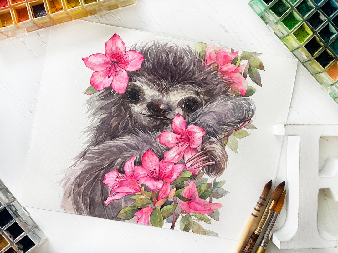 Lily the Sloth. Original Watercolor Painting. - Etsy