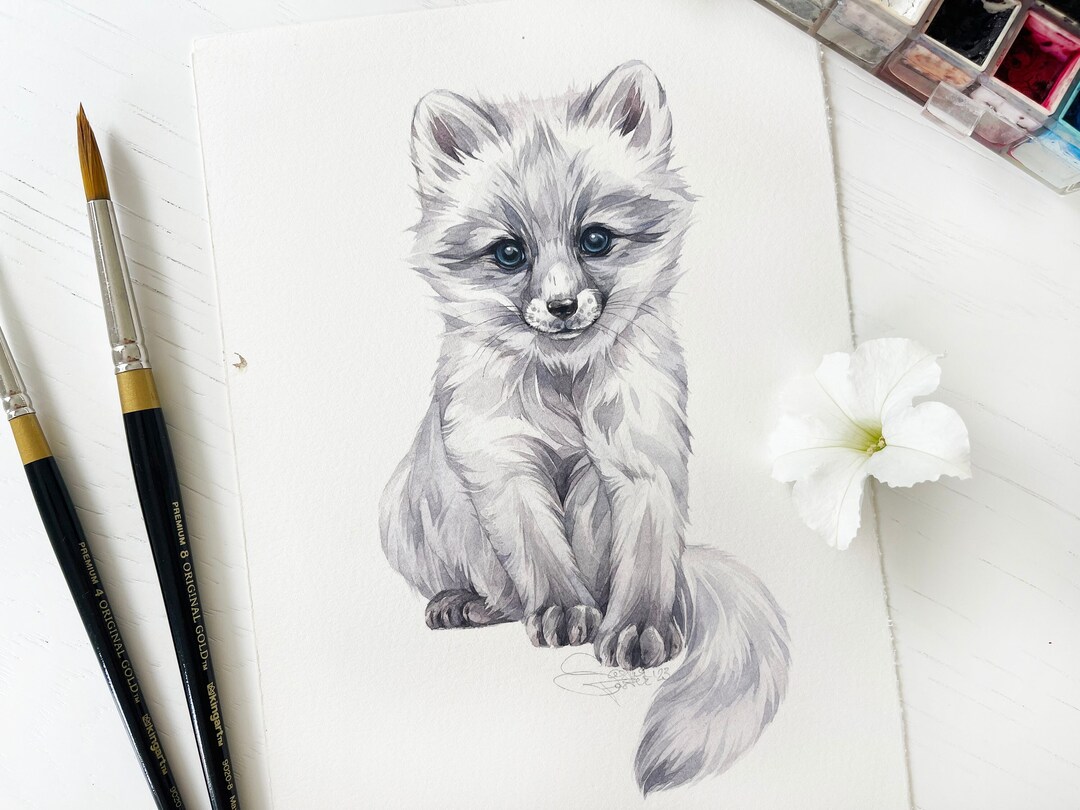 Alisa the Polar Fox. Original Watercolor Painting. - Etsy