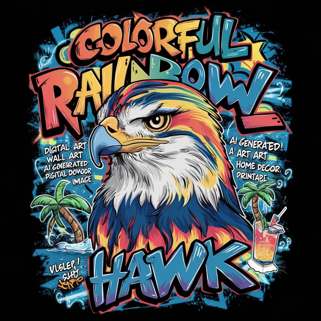 Colorful Rainbow Hawk Digital Art Print, Wall Art, AI Generated, AI Art ...