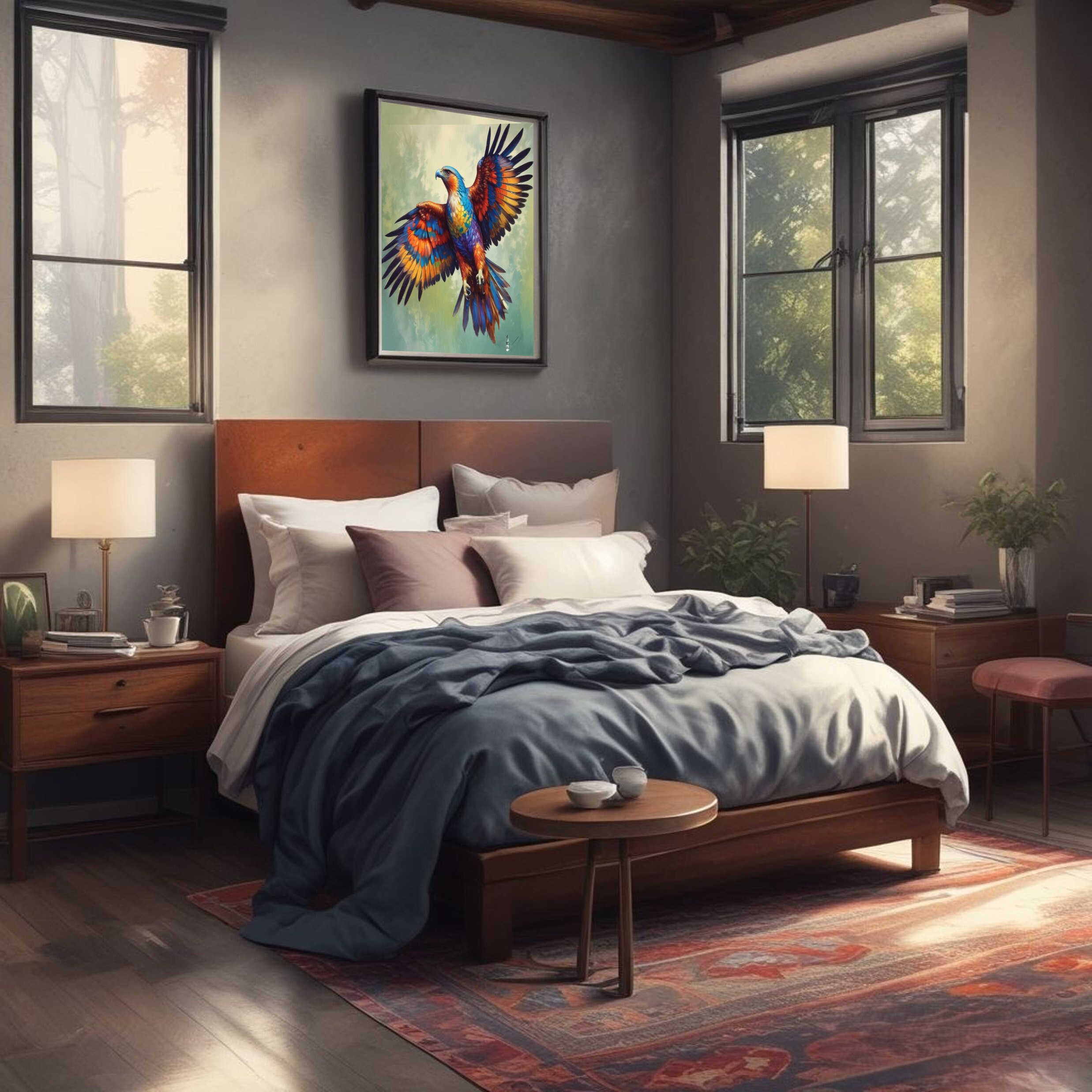 Colorful Rainbow Hawk Digital Art Print, Wall Art, AI Generated, AI Art ...