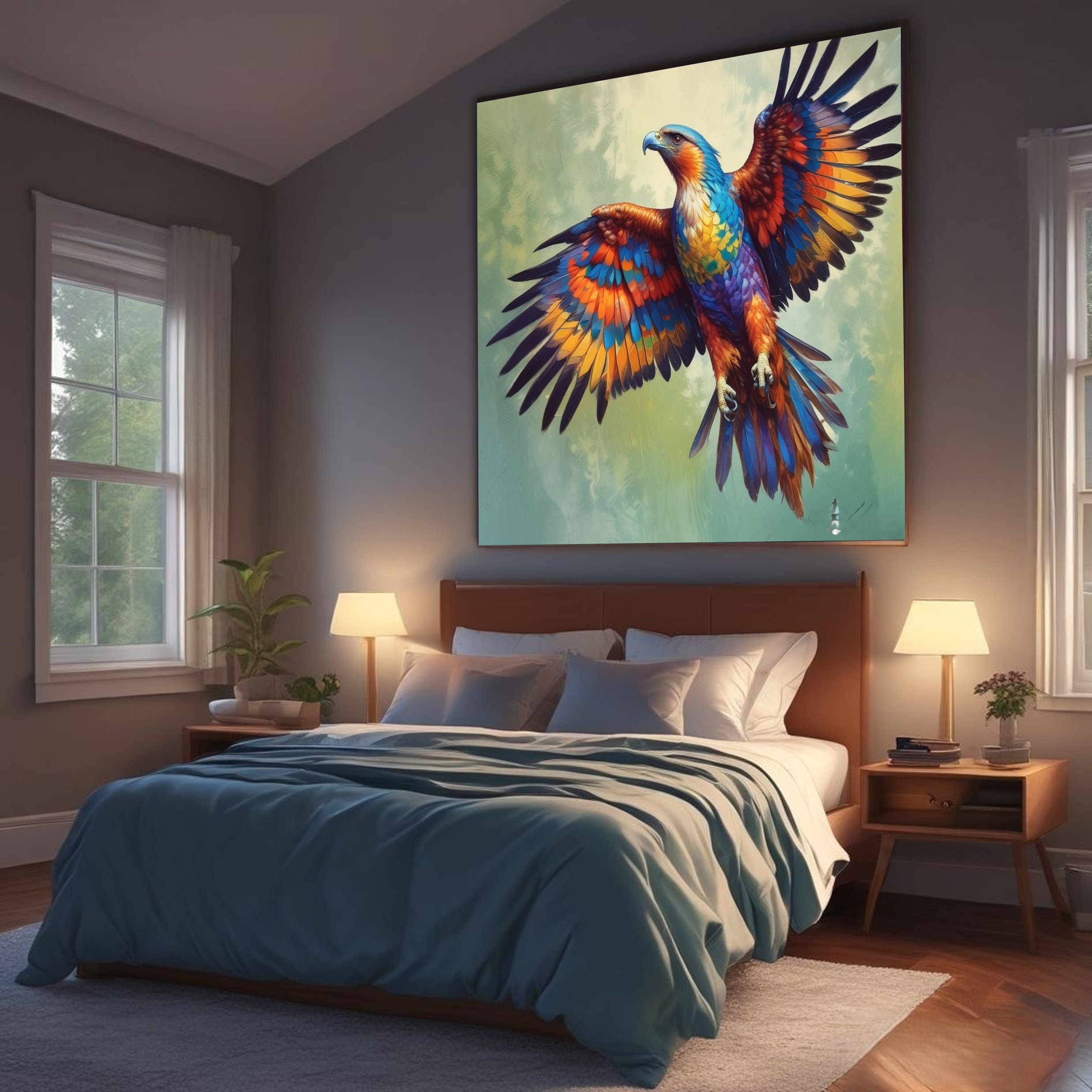 Colorful Rainbow Hawk Digital Art Print, Wall Art, AI Generated, AI Art ...