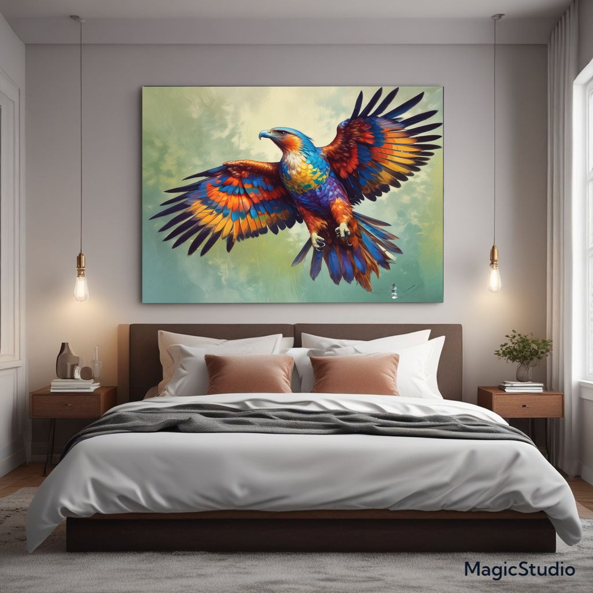 Colorful Rainbow Hawk Digital Art Print, Wall Art, AI Generated, AI Art ...