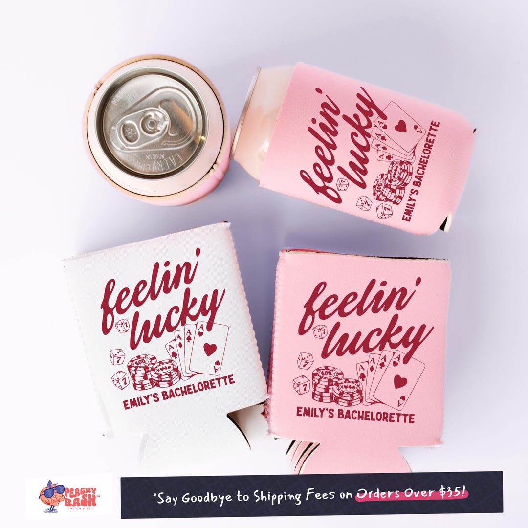 Vegas Bachelorette Can Coolers, Personalized Feeling Lucky Can Sleeves ...