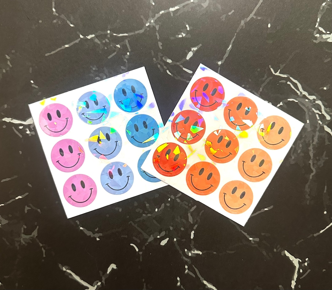 Holographic Smiley Face Vinyl Sticker Set - Etsy