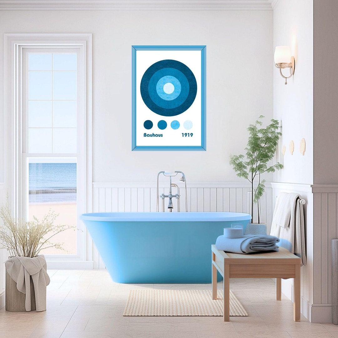 Blue Bauhaus Poster, Expanding Cercles Wall Art, Minimalist Blue Hues ...