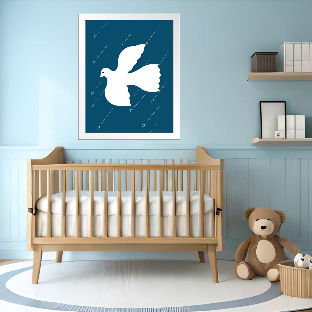Flying Bird Poster, White Dove Print, Falling Star Nursery Poster ...