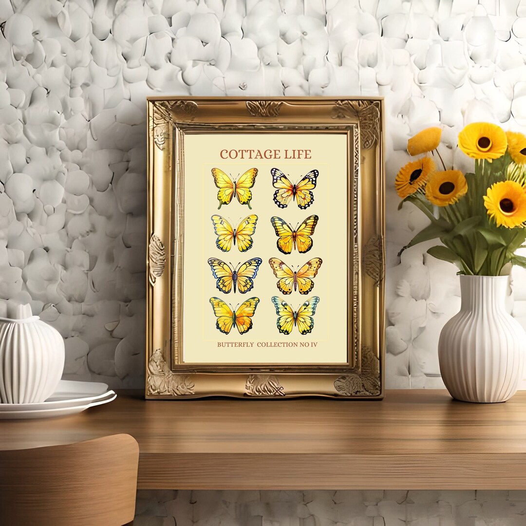Butterfly Poster, Yellow Butterfly Wall Art, Vintage Insect Print ...