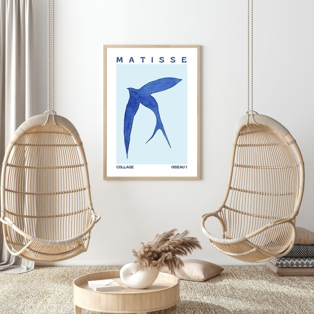 Matisse Blue Bird Wall Art, Watercolour Print, Minimalist Bird Art Work ...