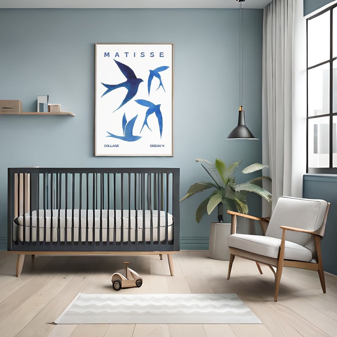 Matisse Blue Bird Wall Art, Watercolour Print, Minimalist Bird Art Work ...