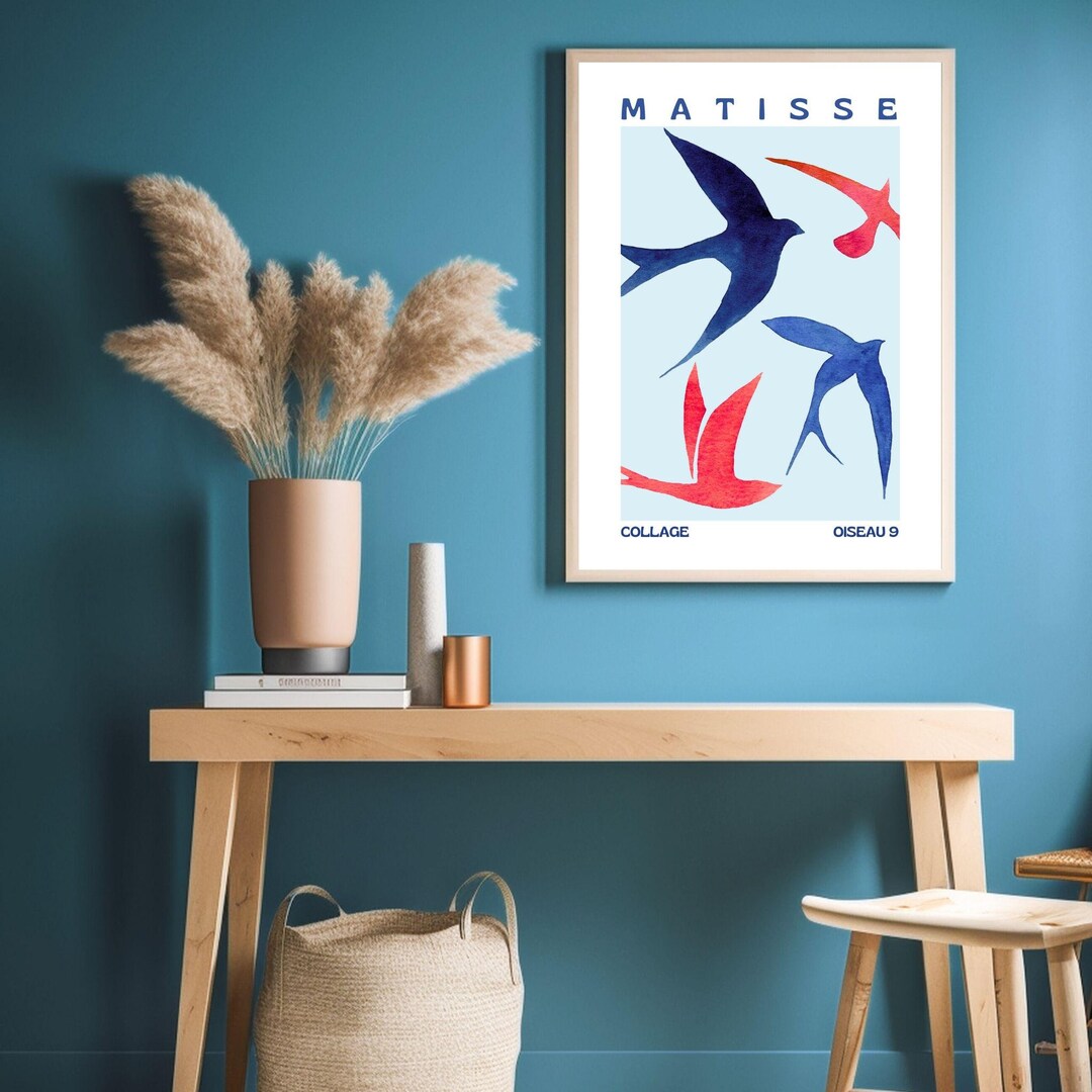 Matisse Blue Bird Wall Art, Watercolour Print, Minimalist Bird Art Work ...
