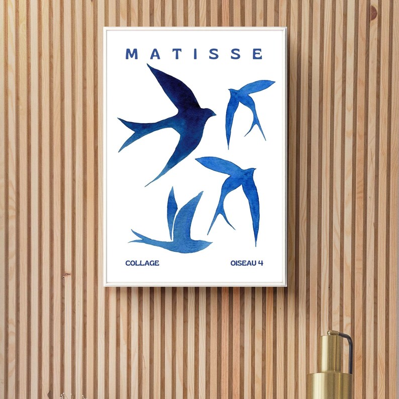 Matisse Blue Bird Wall Art, Watercolour Print, Minimalist Bird Art Work ...