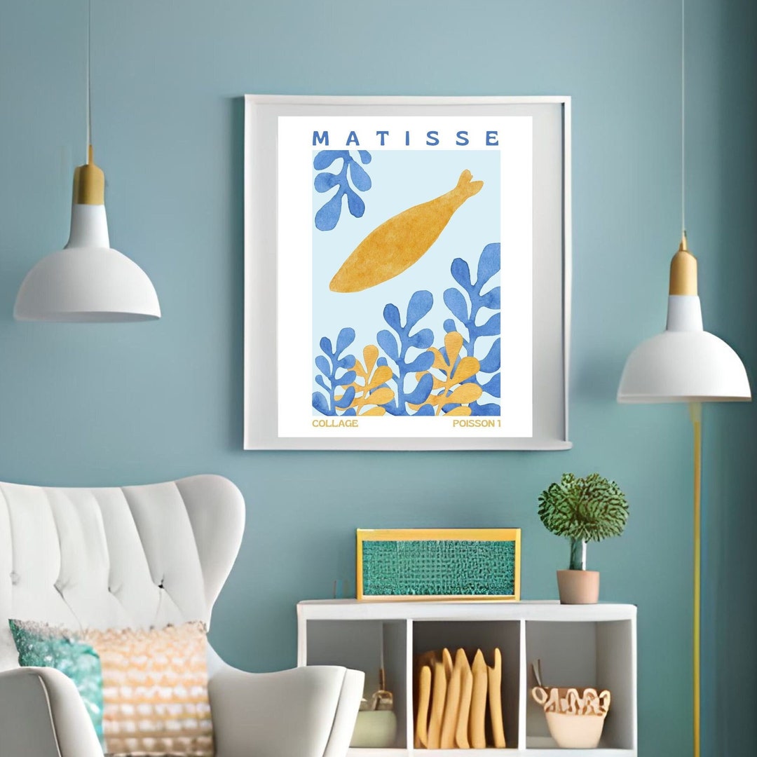 Matisse Fish Wall Art, Watercolour Print, Yellow and Blue Art Work ...