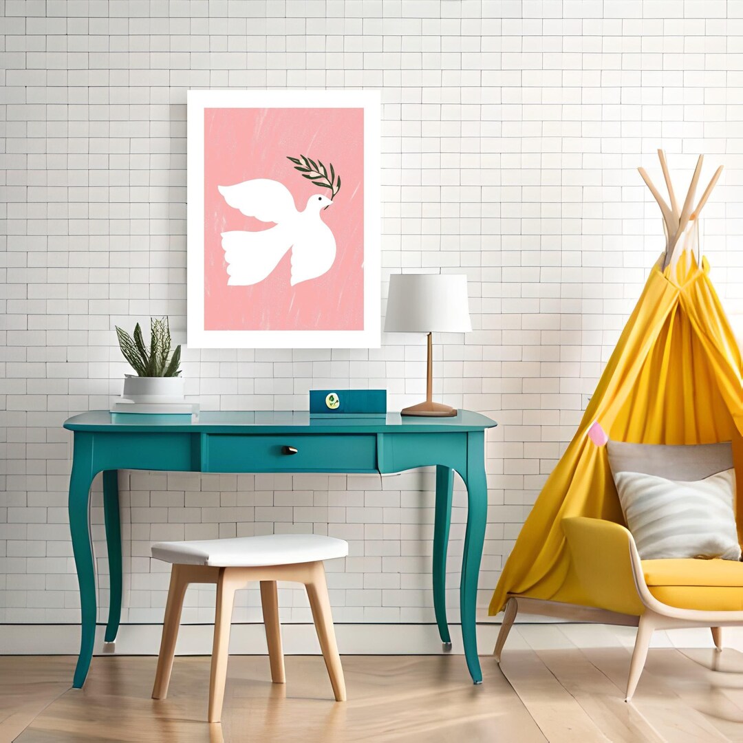 Flying Bird Poster, White Dove Print, Pink Nursery Poster, Laurel ...