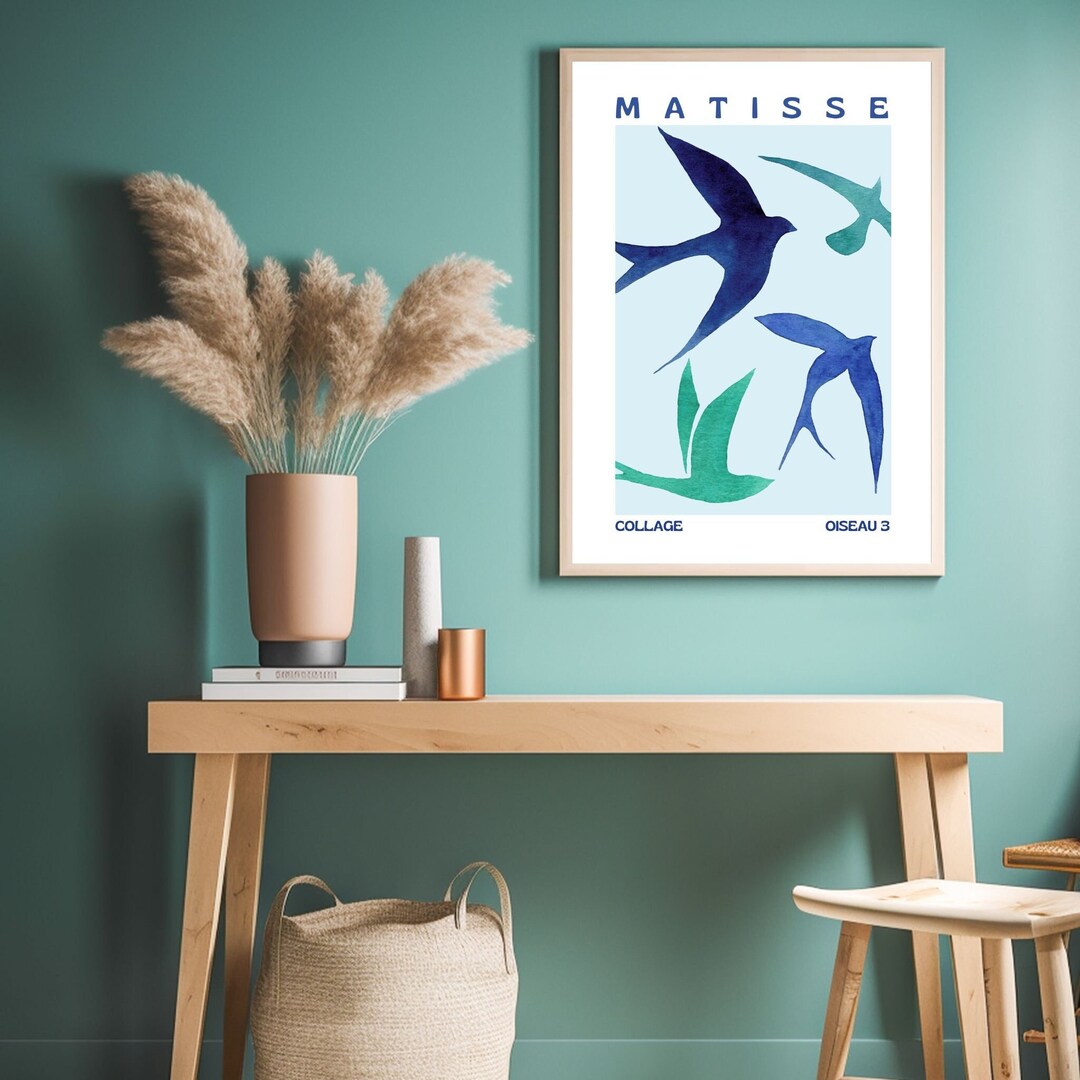 Matisse Blue Bird Wall Art, Watercolour Print, Minimalist Bird Art Work ...