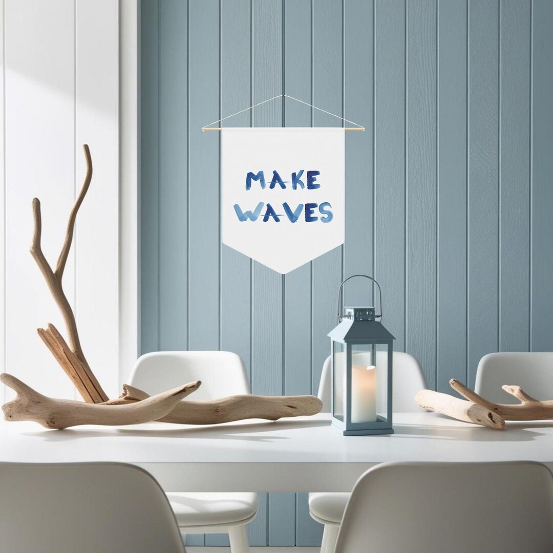 Make Waves Pennant, Beach House Style Flag, Coastal Wall Hanging ...