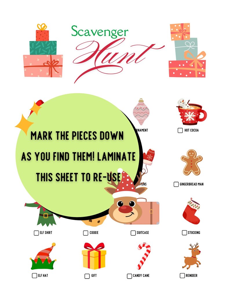 Christmas Elf Scavenger Hunt Printable Holiday Game for Kids, Families ...