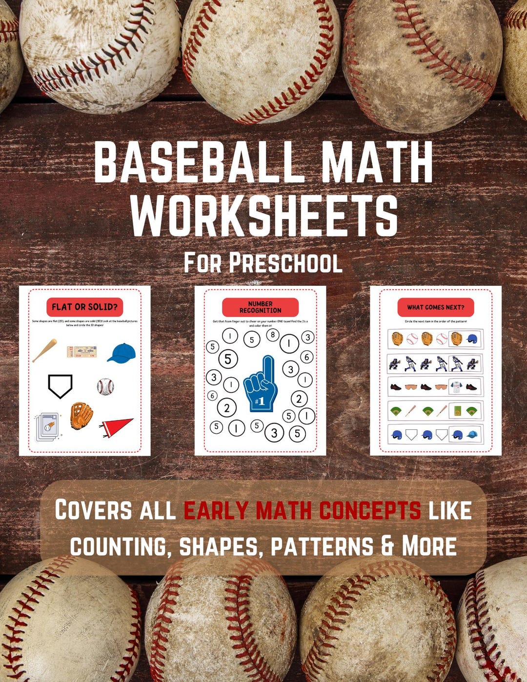 Baseball Math Worksheets for Preschool and Prep-k | Early Learning ...