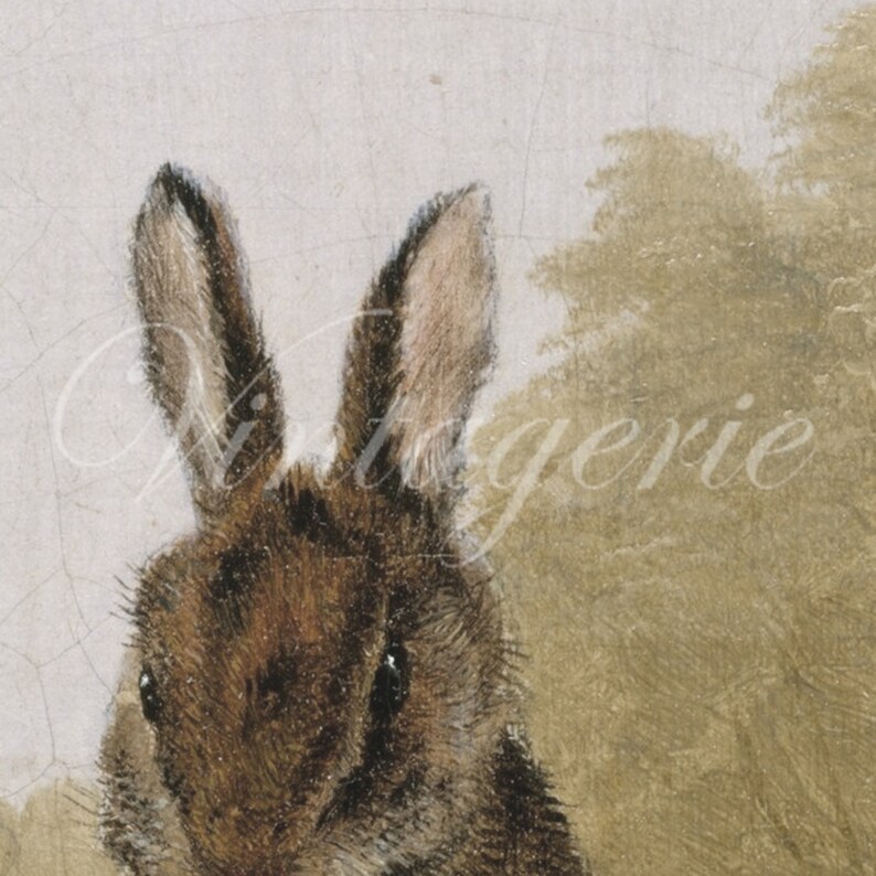 Antique Rabbits on a Log Farmhouse Oil Painting Muted Wall Art Print ...