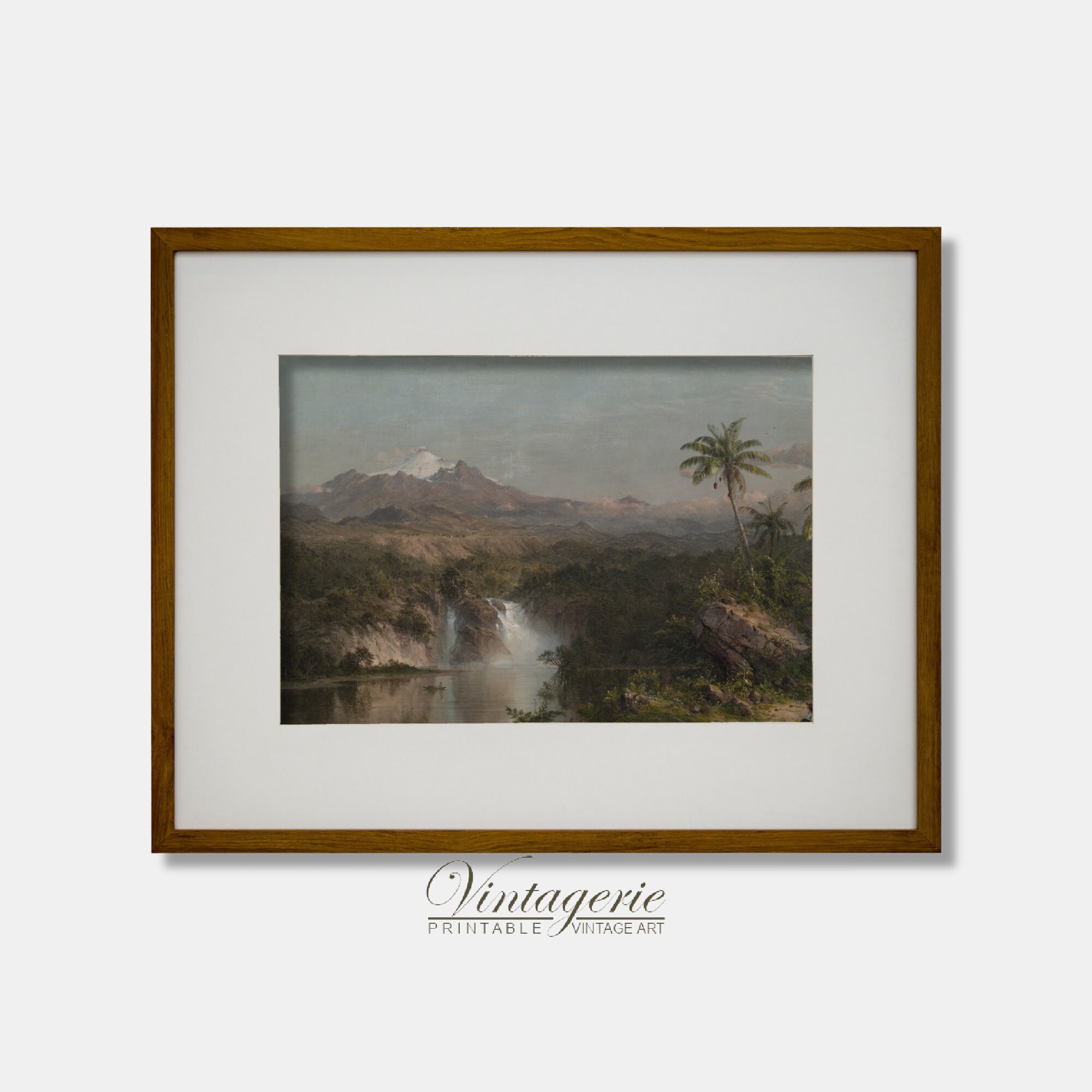 Antique Volcano Oil Painting Ecuador Landscape | Muted Wall Art Print ...