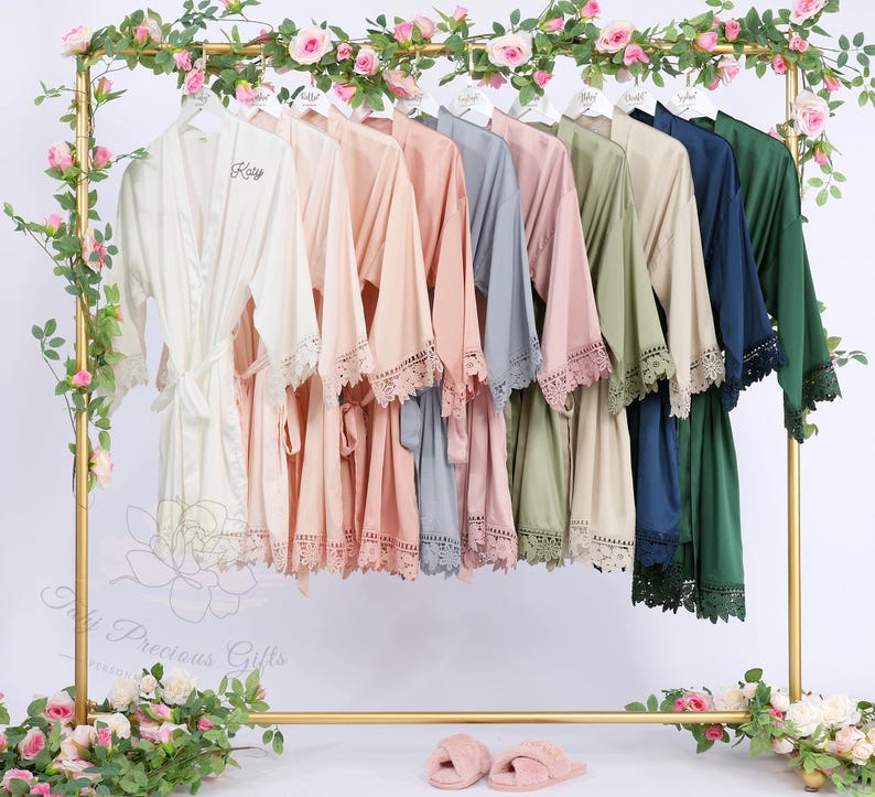 Bridesmaid Proposal Robes, Personalized Satin Robes With Lace, Elegant ...