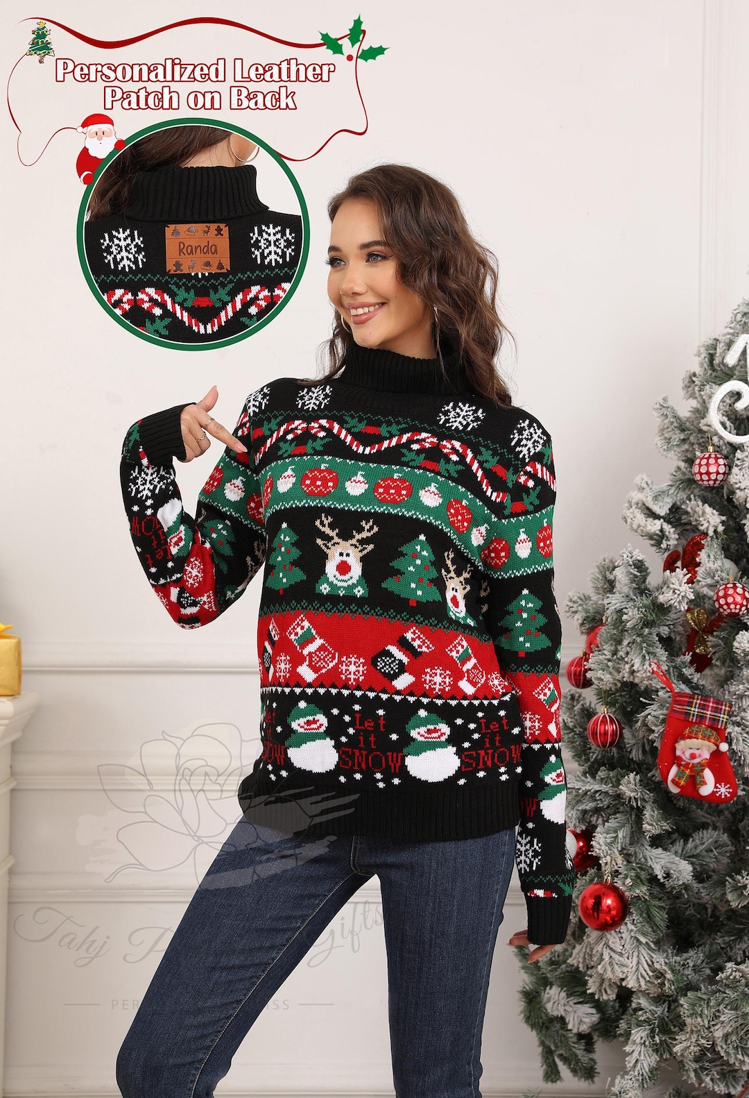 High-neck Christmas Sweater, Personalized Christmas Sweater, Festive ...