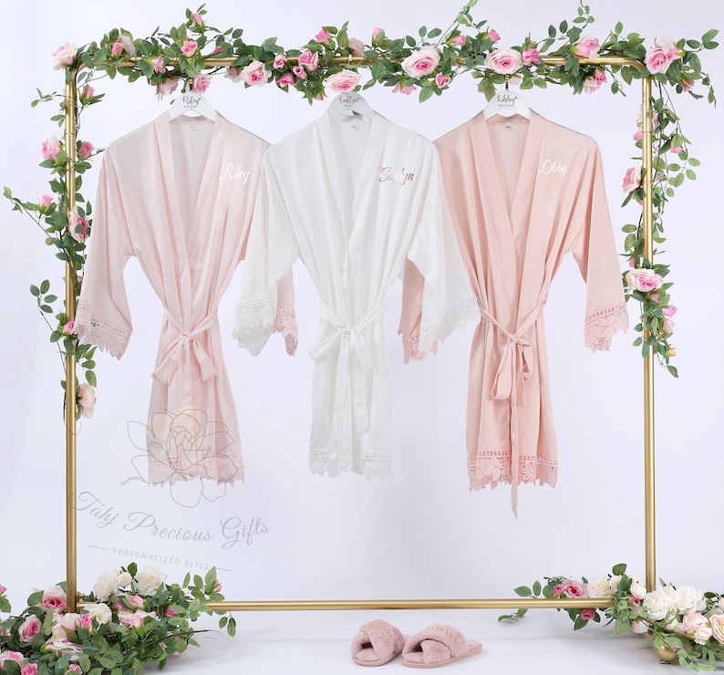 Bridesmaid Proposal Robes, Personalized Satin Robes With Lace, Elegant ...
