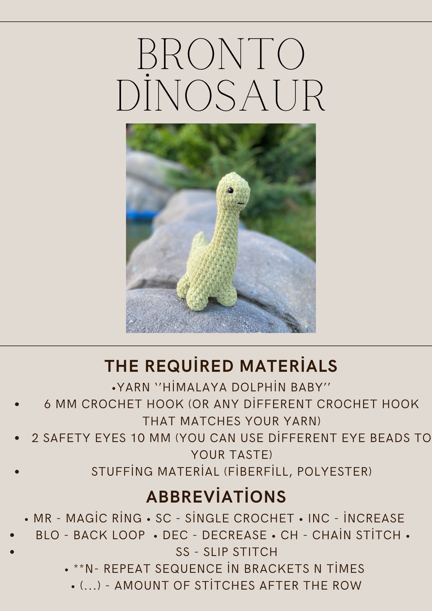 Crochet PATTERN Bronto Dinosaur, Amigurumi Tutorial PDF in English ...