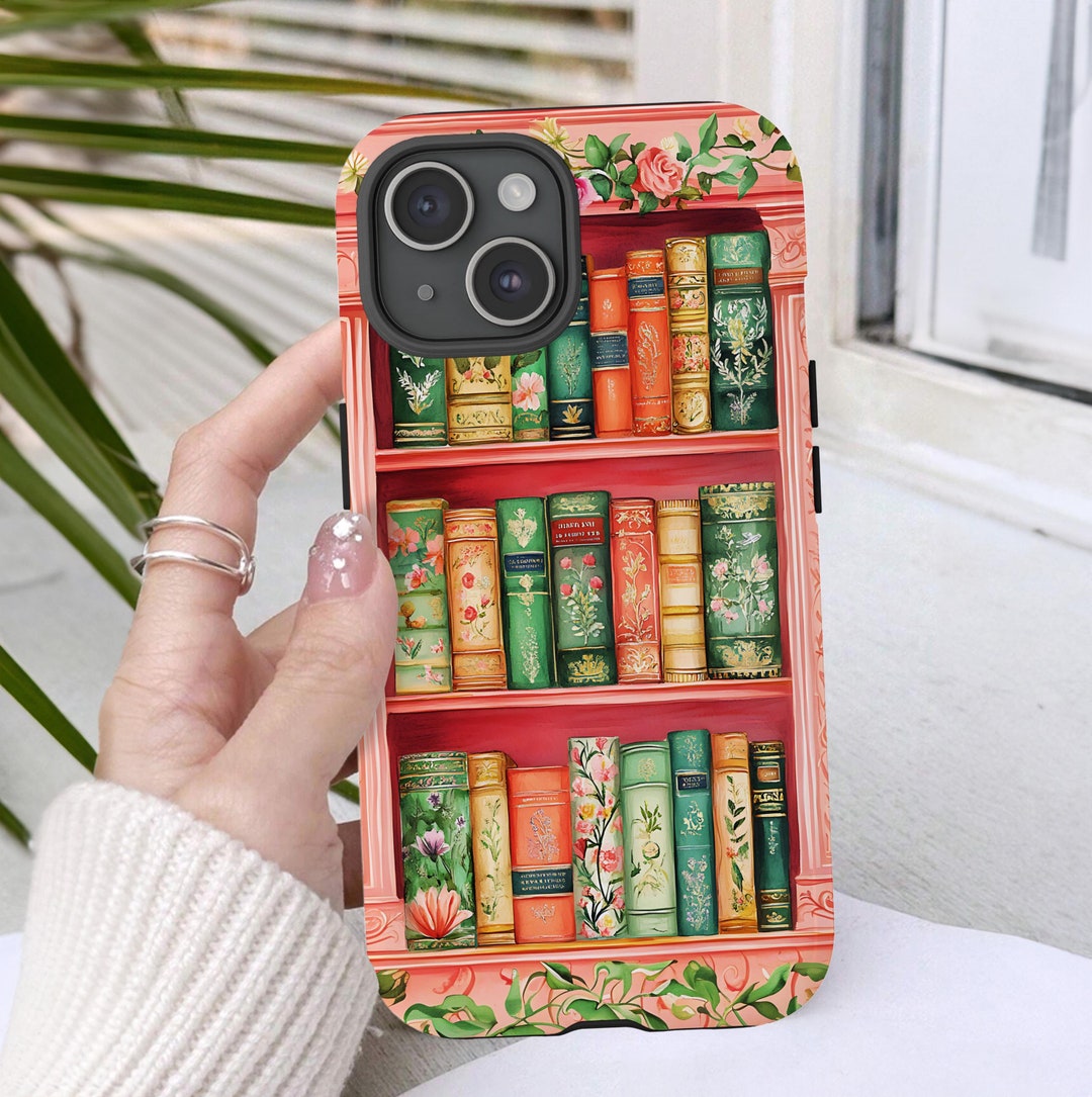 Bookish Aesthetic Bookshelf Phone Case, Book Phone Case Boho Gift for ...