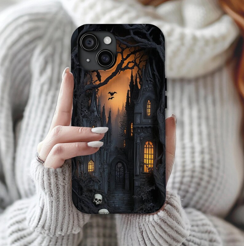 Black Dark Haunted House Phone Case: Gothic Halloween Horror Cover ...