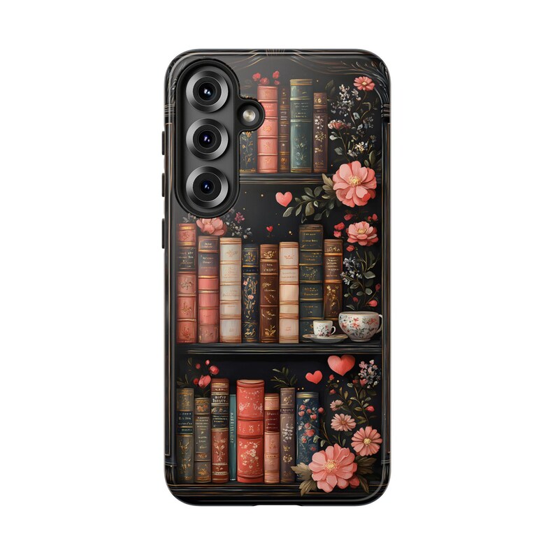 Vintage Library Bookshelf Phone Case, Elegant Floral Bookish, Book ...