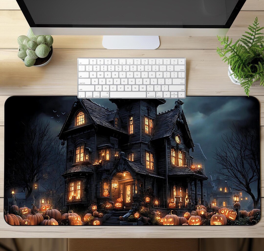 Haunted Mansion Desk Mat Halloween Gothic Mouse Pad, Spooky Horror ...