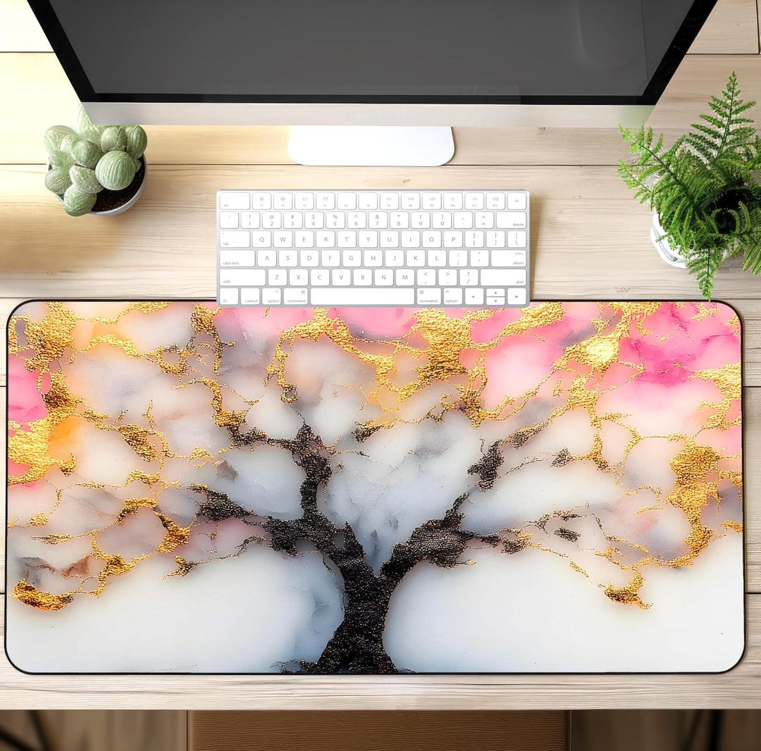 Tree of Life Desk Mat: Boho Pink Pastel Office Decor Birthday Coworker ...