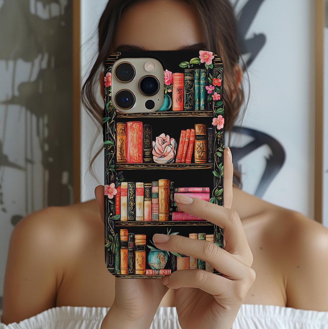 Floral Vintage Bookshelf Phone Case, Book Lovers Boho Bookish, Pink ...